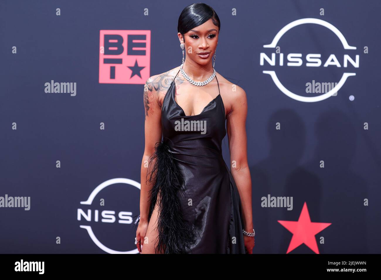 LOS ANGELES, CALIFORNIA, USA - JUNE 26: Lakeyah arrives at the BET ...