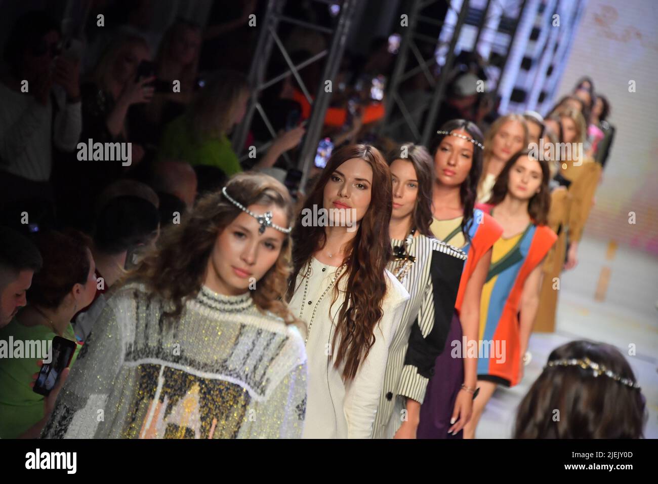 Moscow. Models during display of a collection of the fashion designer ...