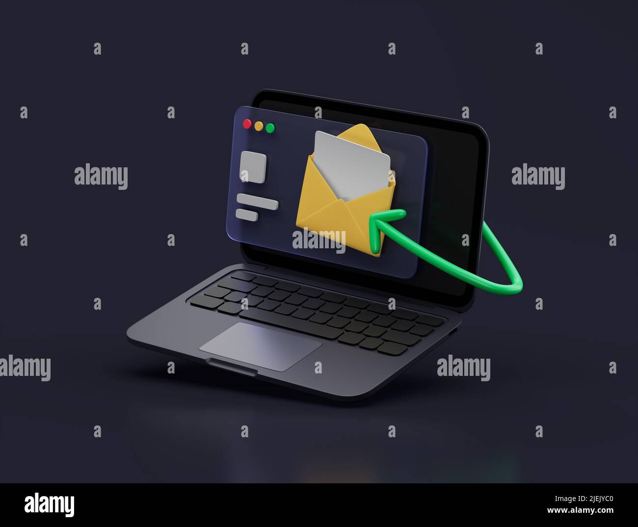 Simple email campanign incoming in laptop 3d render illustration ...