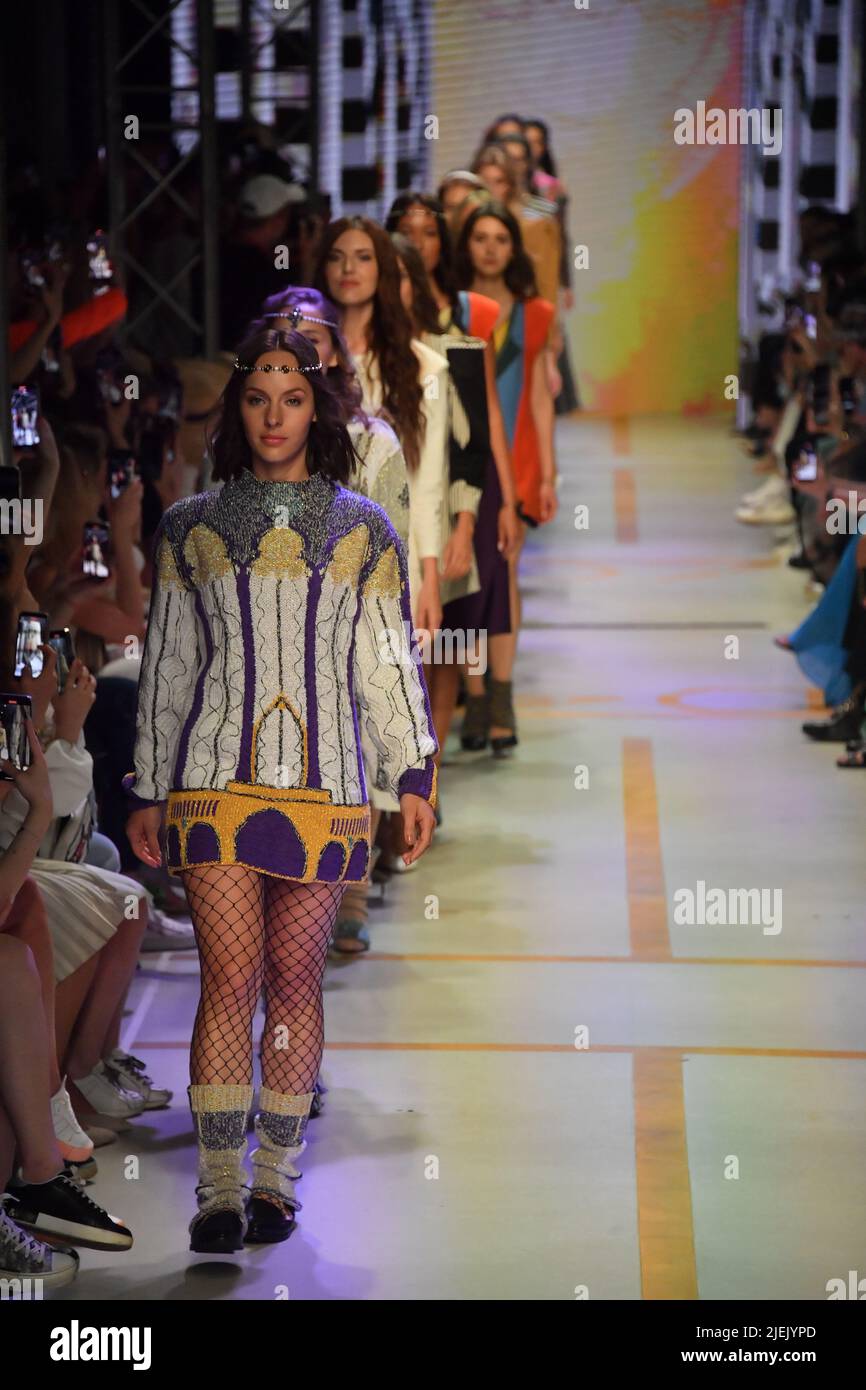 Moscow. Models during display of a collection of the fashion designer ...