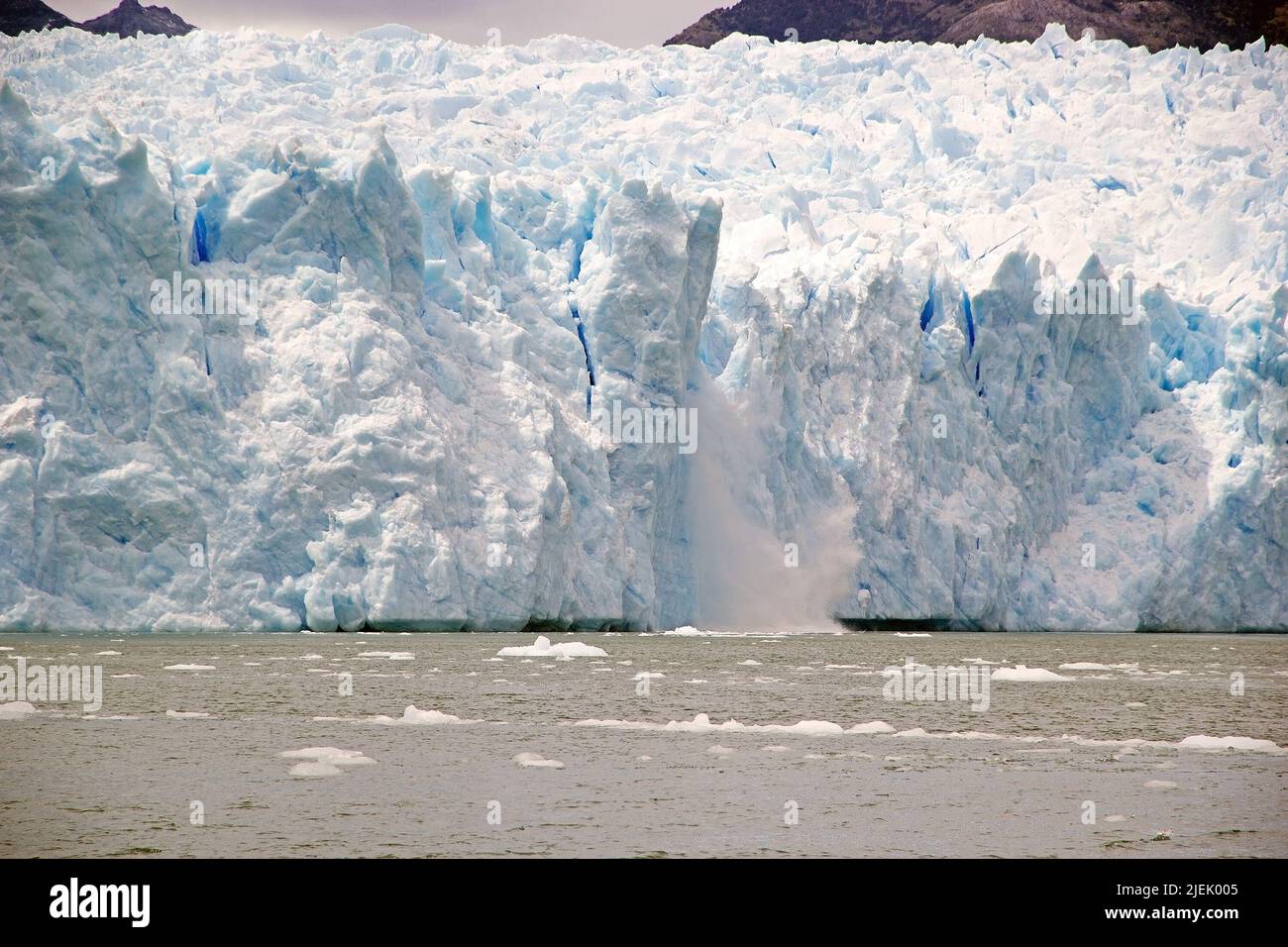Ice collapse at the San Rafael Glacier view from the lagoon, Patagonia ...