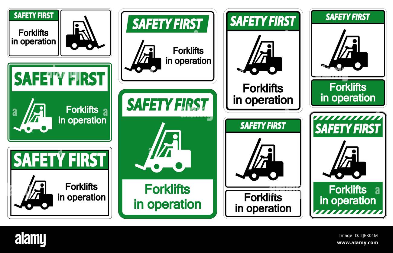 Safety First forklifts in operation Symbol Sign Isolate on transparent ...