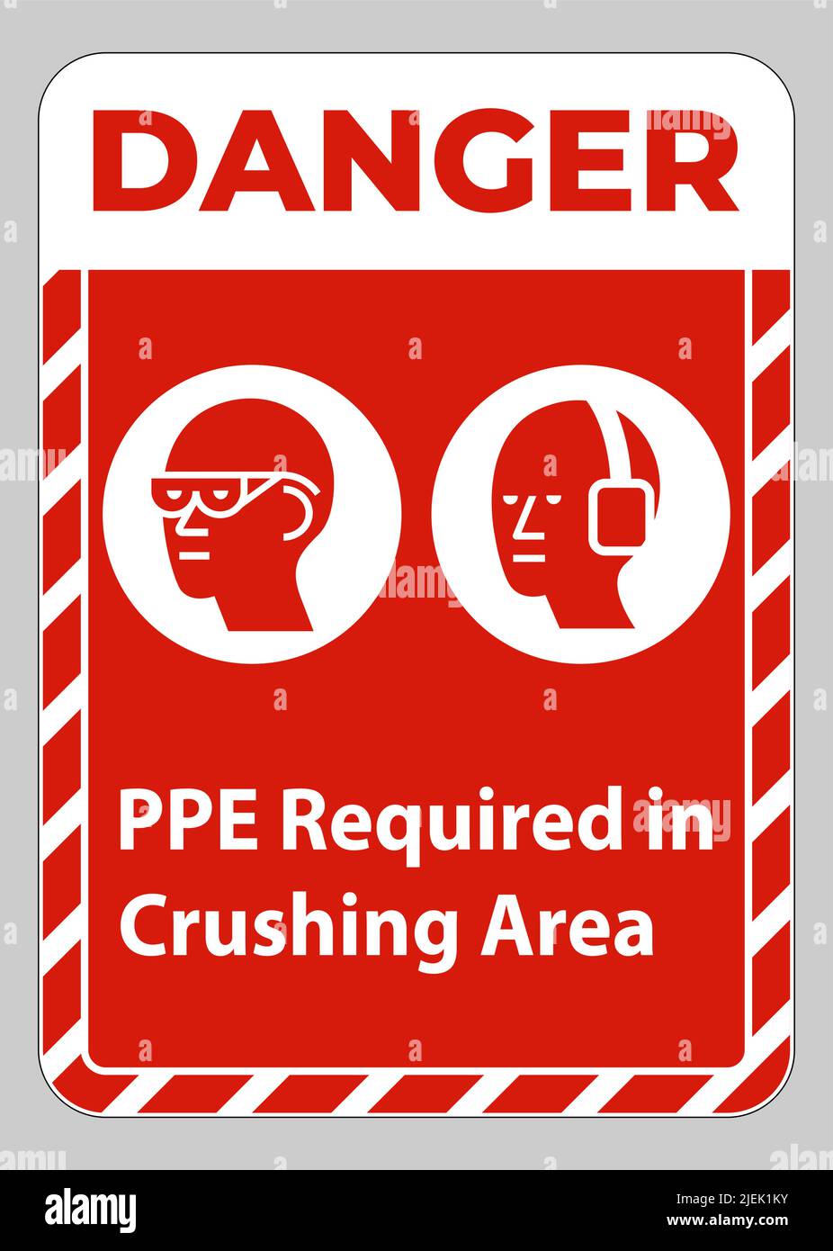 Danger Sign PPE Required In Crushing Area Isolate on White Background ...
