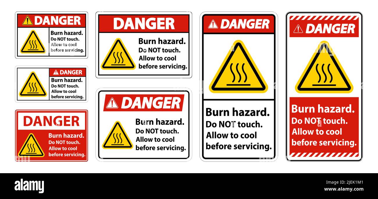 Danger Burn hazard safety,Do not touch label Sign on white background ...