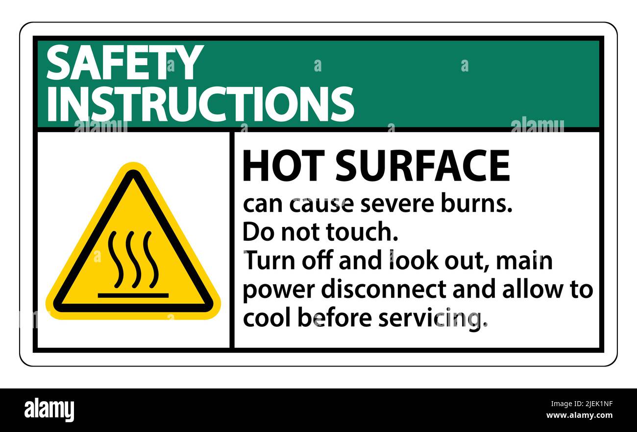 Safety Instructions Hot surface sign on white background Stock Vector ...