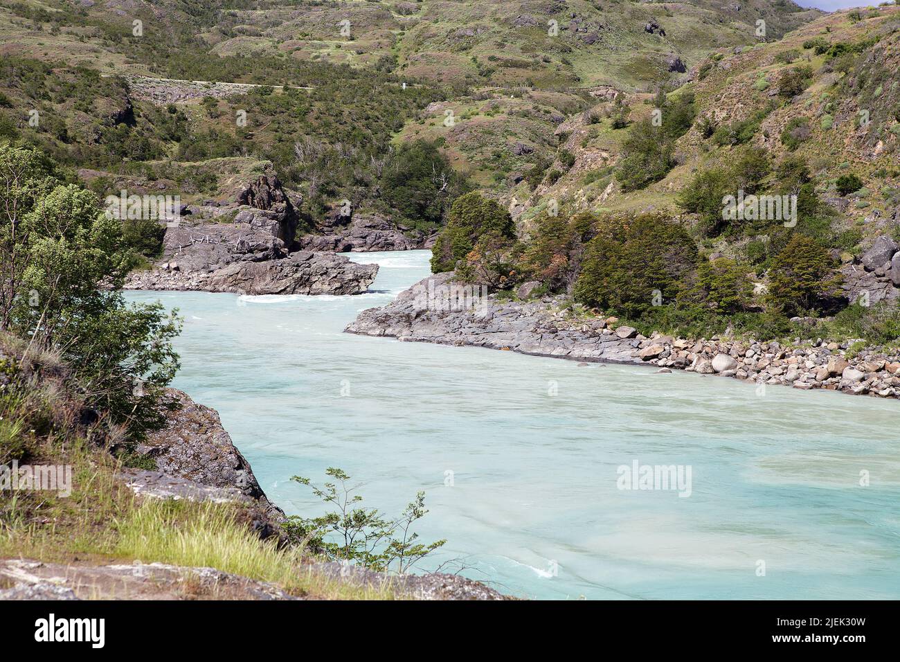 Nef River, Chile. The river has its source at a proglacial lake and it ...