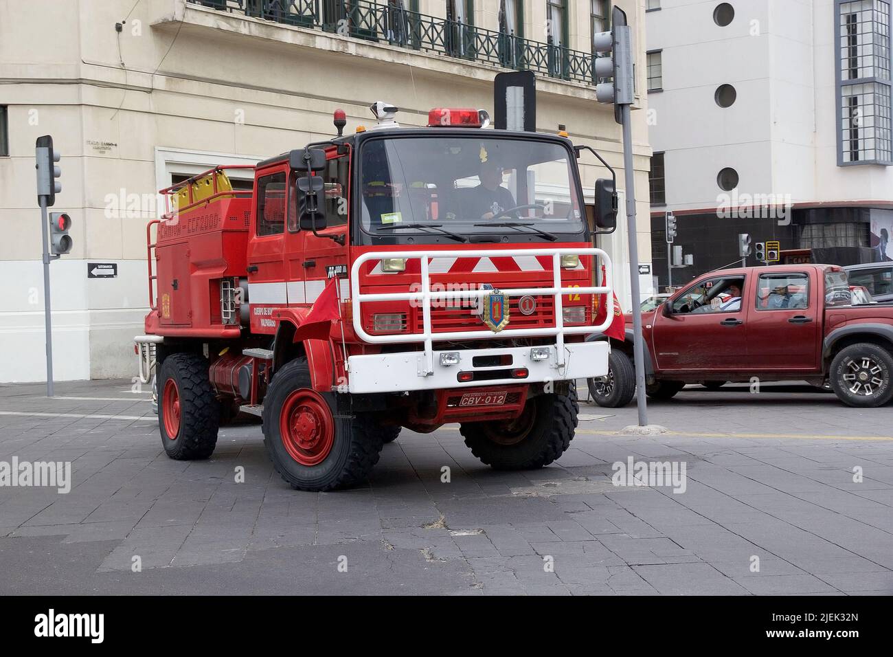 Firefighters engine in Valparaiso, Chile. Valparaiso was declared a ...