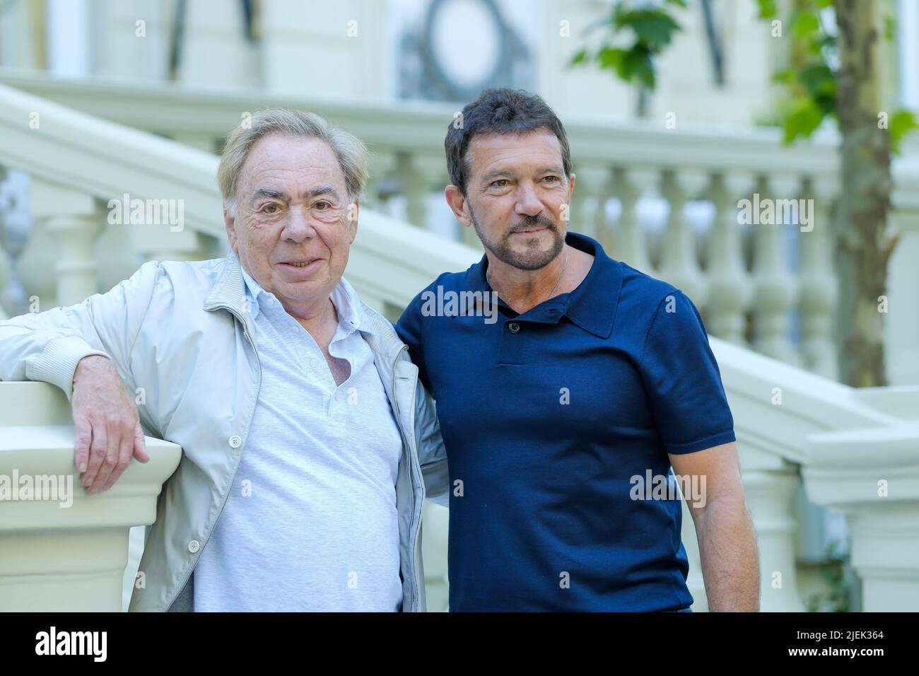 (L-R) Sir Andrew Lloyd Webber and Spanish actor Antonio Banderas attend ...