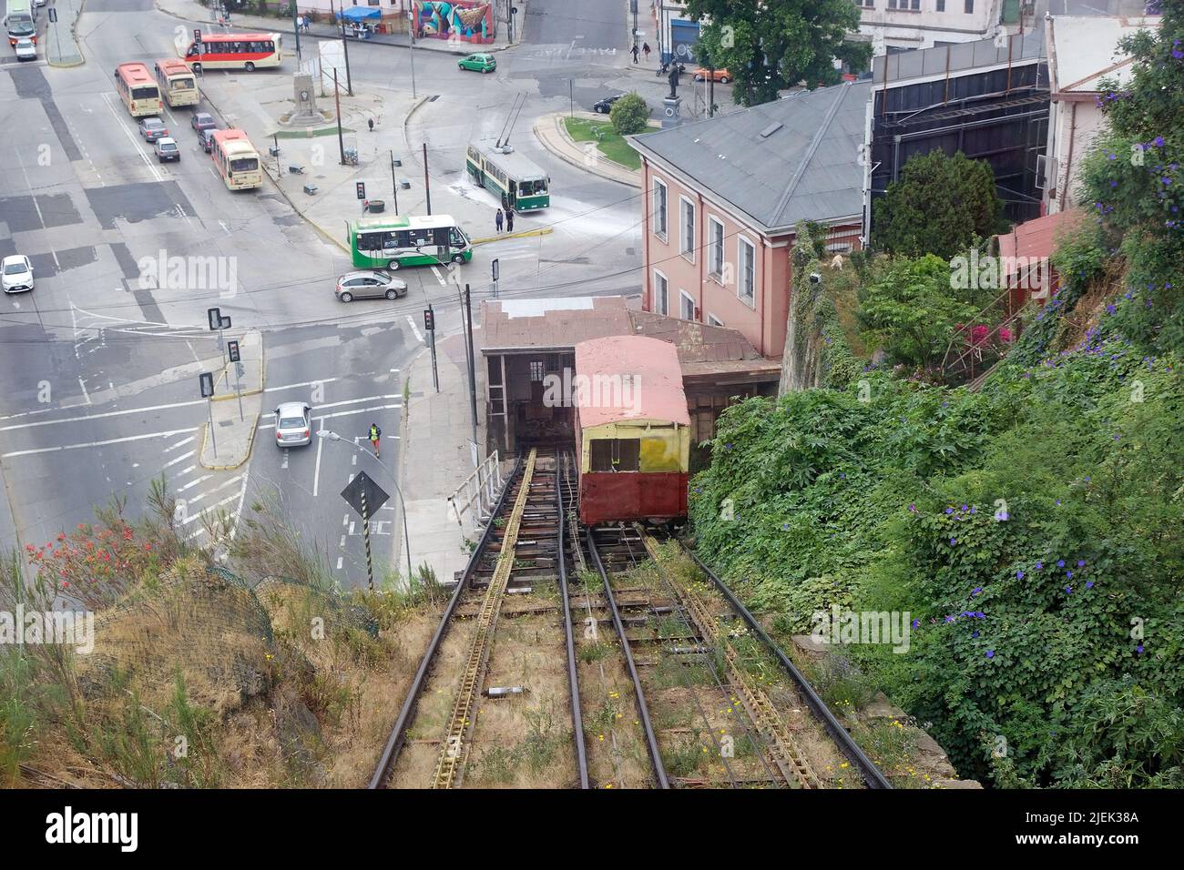 Artilleria funicular railways in Valparaiso, Chile. It is one of the 16 ...