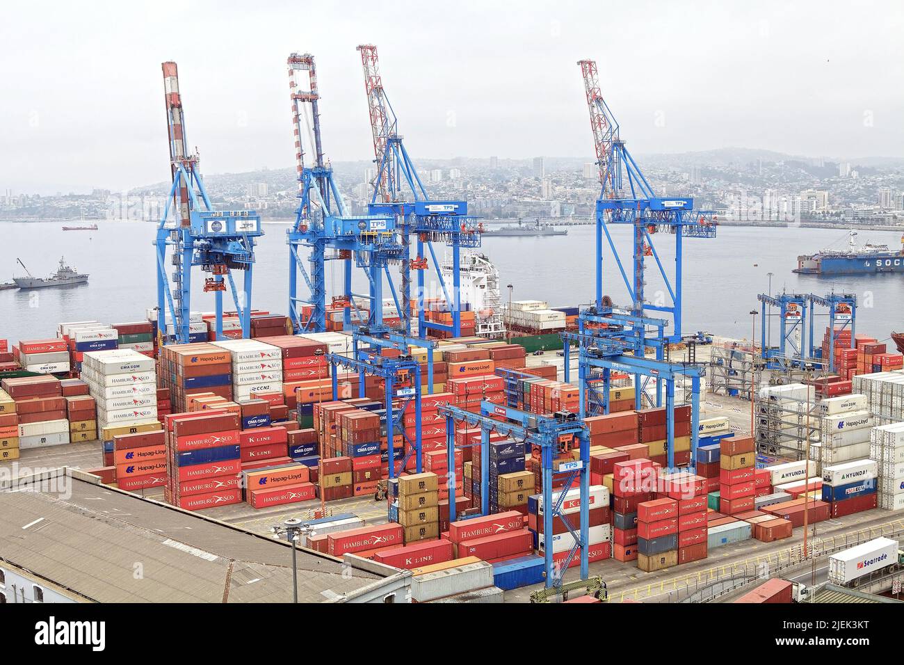 View of the port of Valparaiso, Chile. Valparaiso is the main container ...
