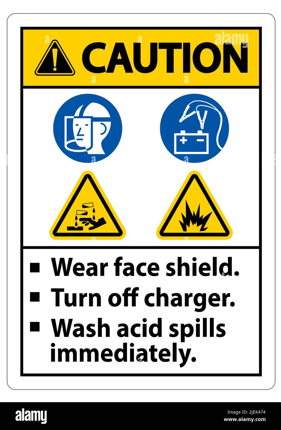 Warning Sign Wear Face Shield, Turn Off Charger, Wash Acid Spills ...
