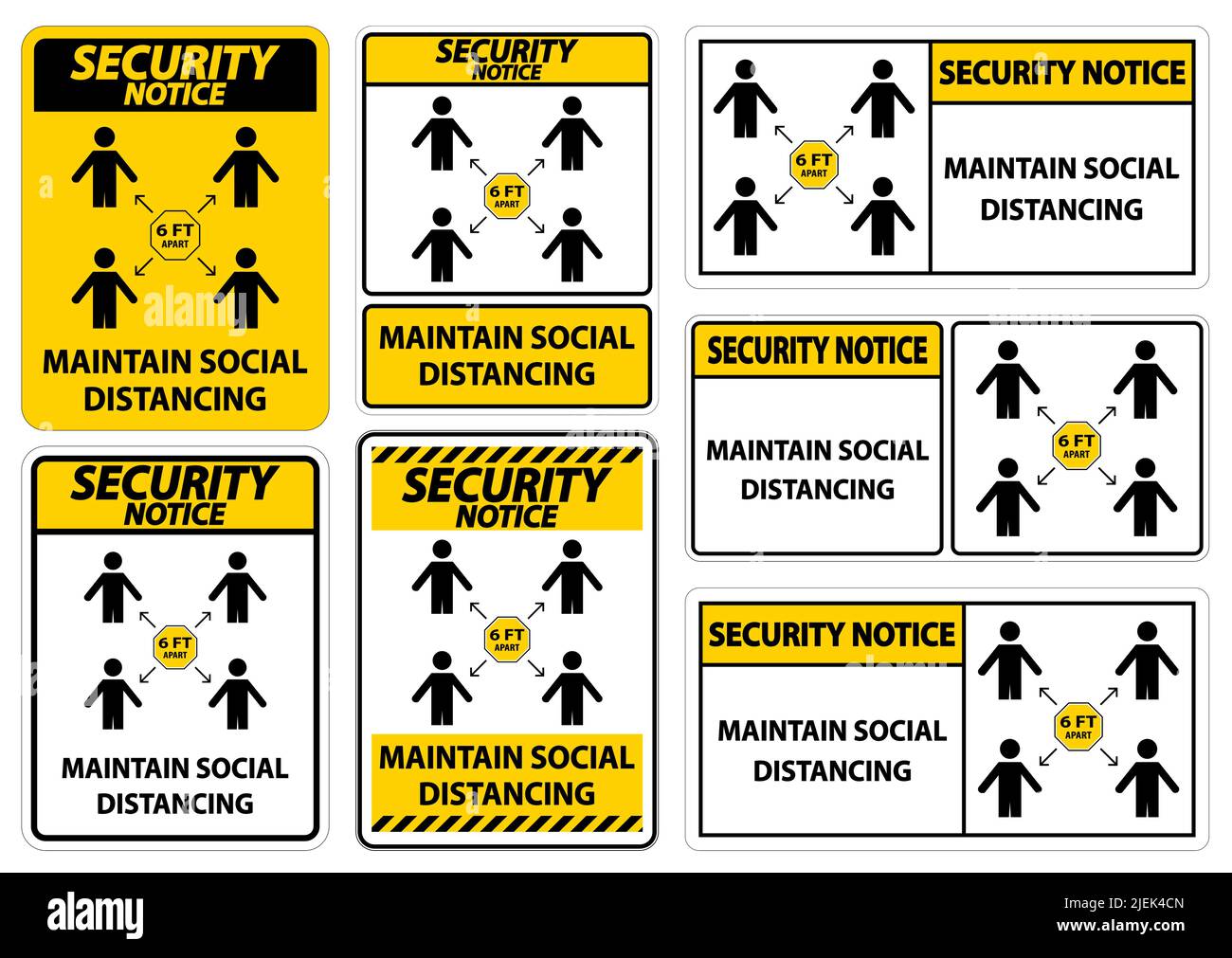Security Notice Maintain social distancing, stay 6ft apart sign ...