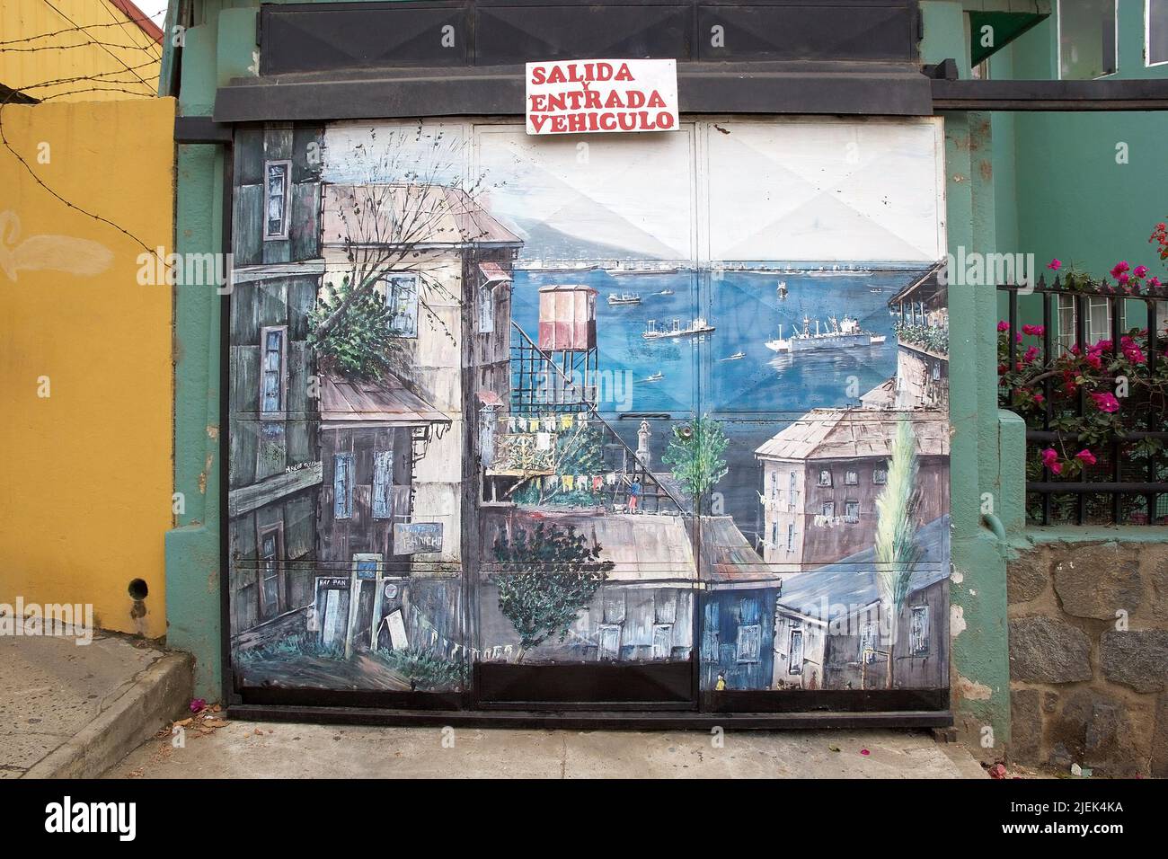 Murales along the street in Valparaiso, Chile. Valparaiso was declared ...