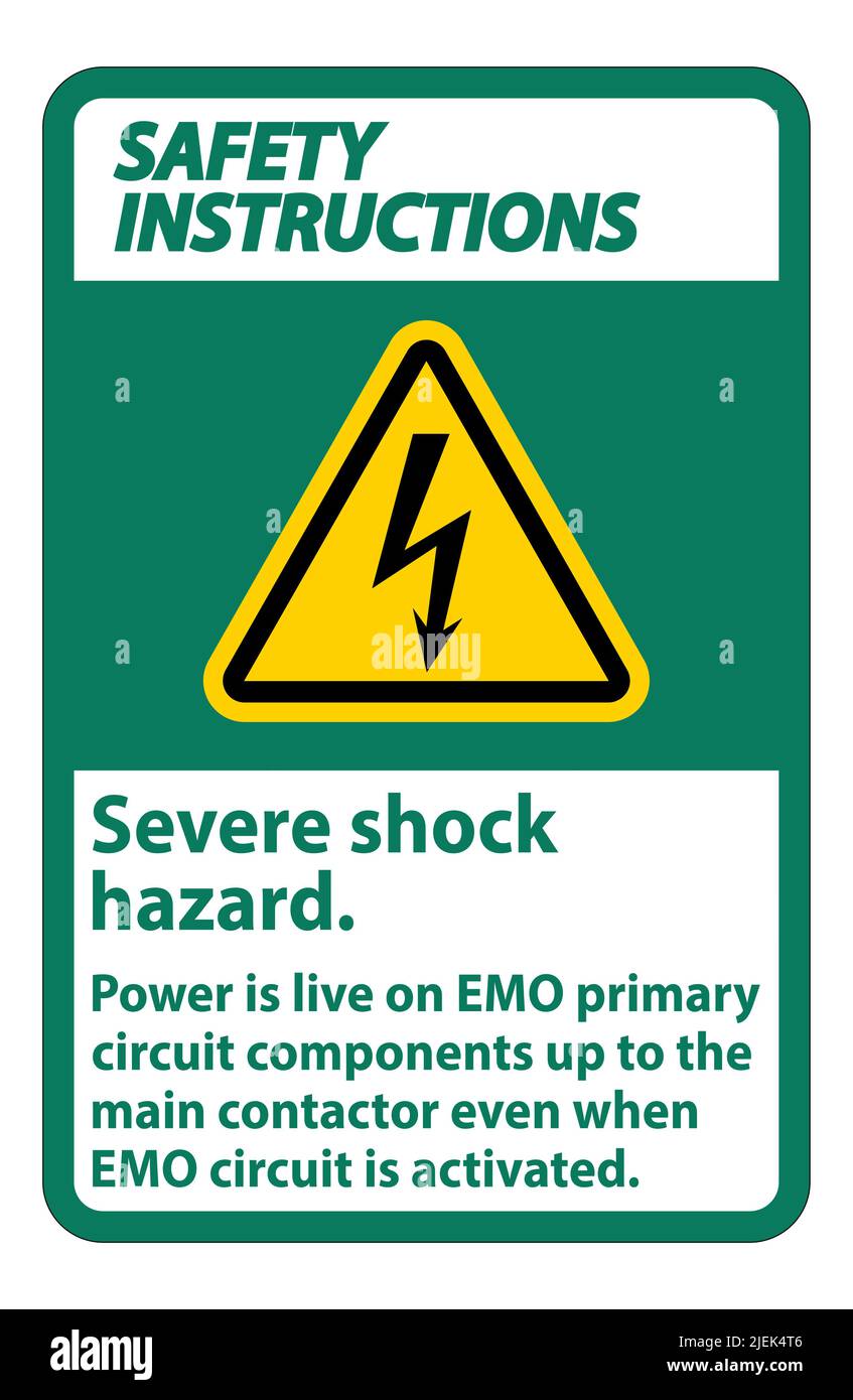 Safety Instructions Severe shock hazard sign on white background Stock ...