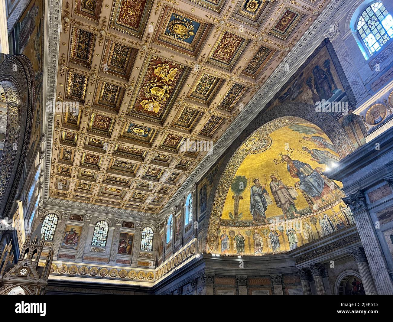 The splendid ceiling of the Basilica of Saint Paul, Rome Stock Photo ...