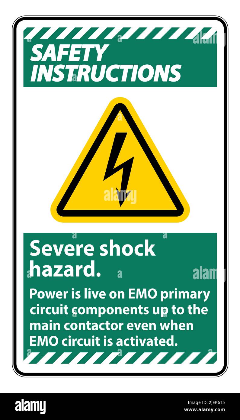 Safety Instructions Severe shock hazard sign on white background Stock ...