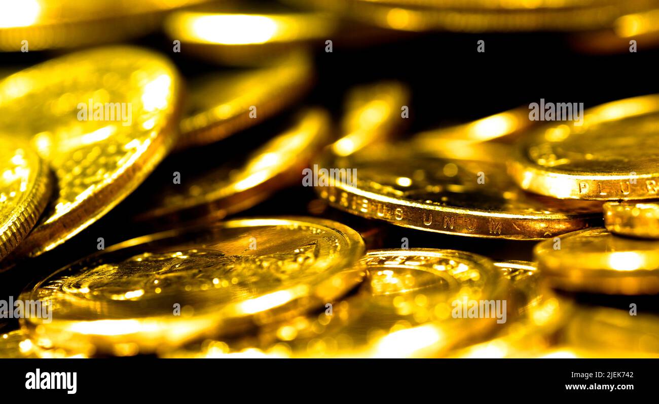 Stacks of money and coins representing success wealth and riches Stock ...