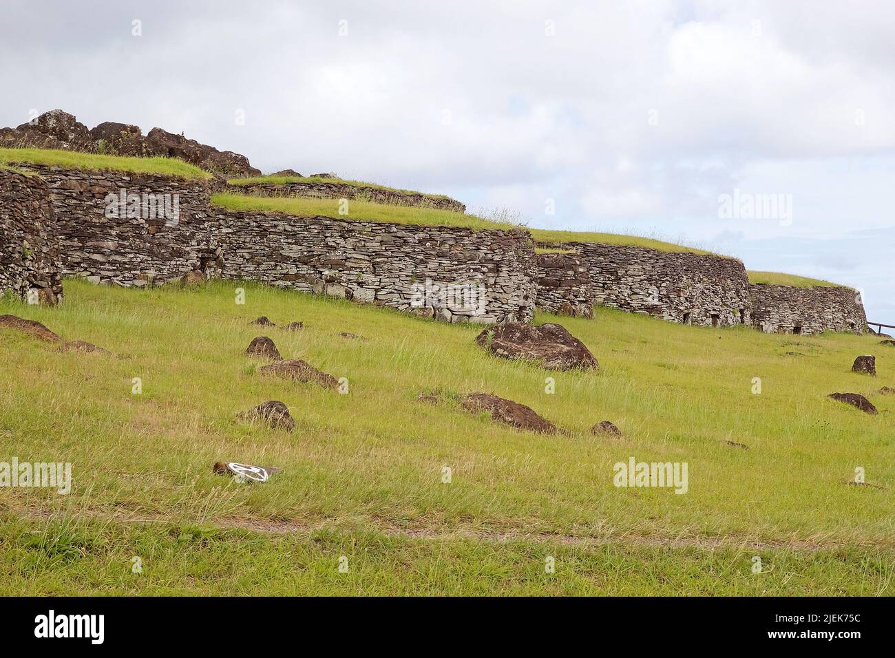 Restored stone houses at Orongo on the Rano Kau volcano at Easter ...
