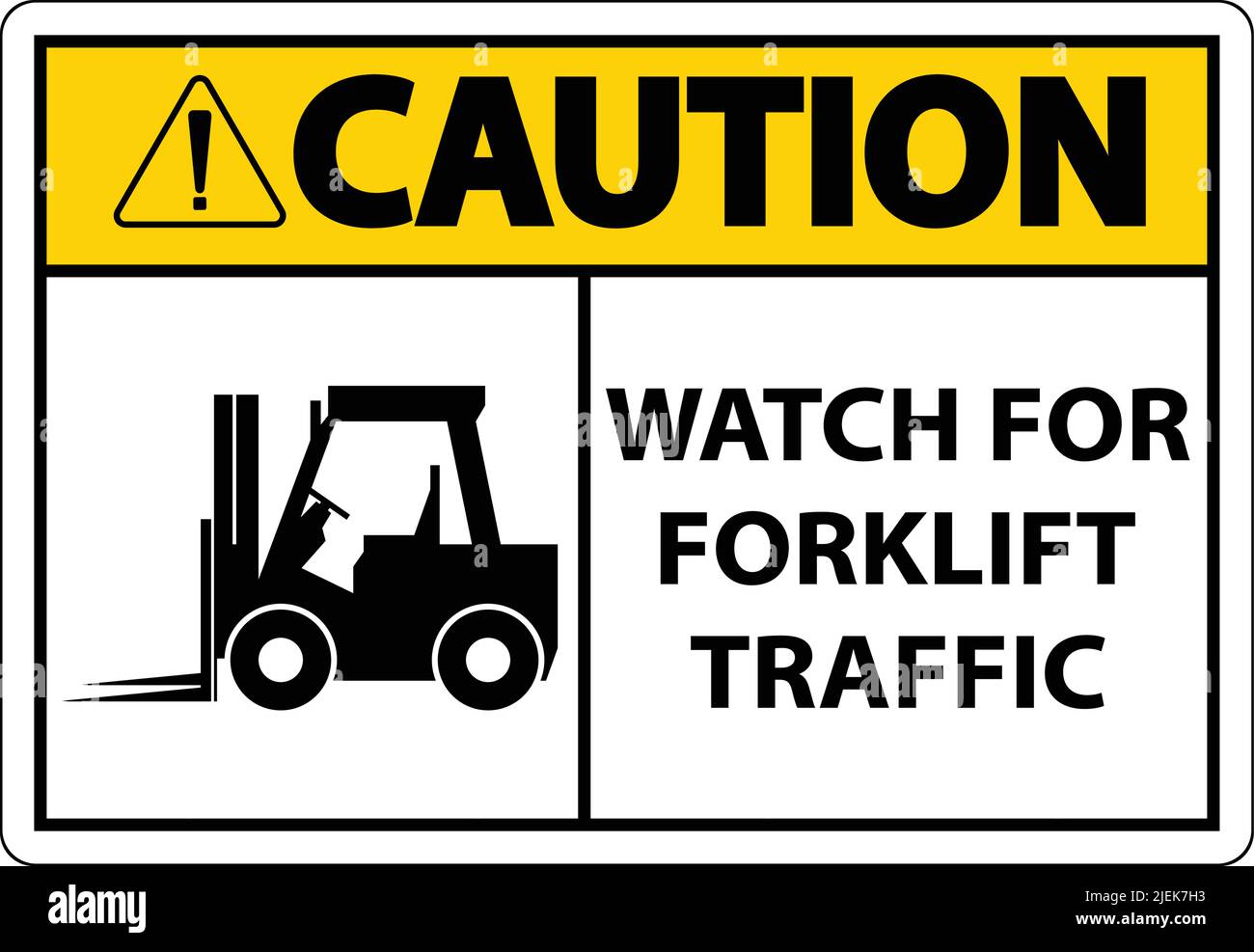 Caution 2-Way Watch For Forklift Traffic Sign On White Background Stock ...