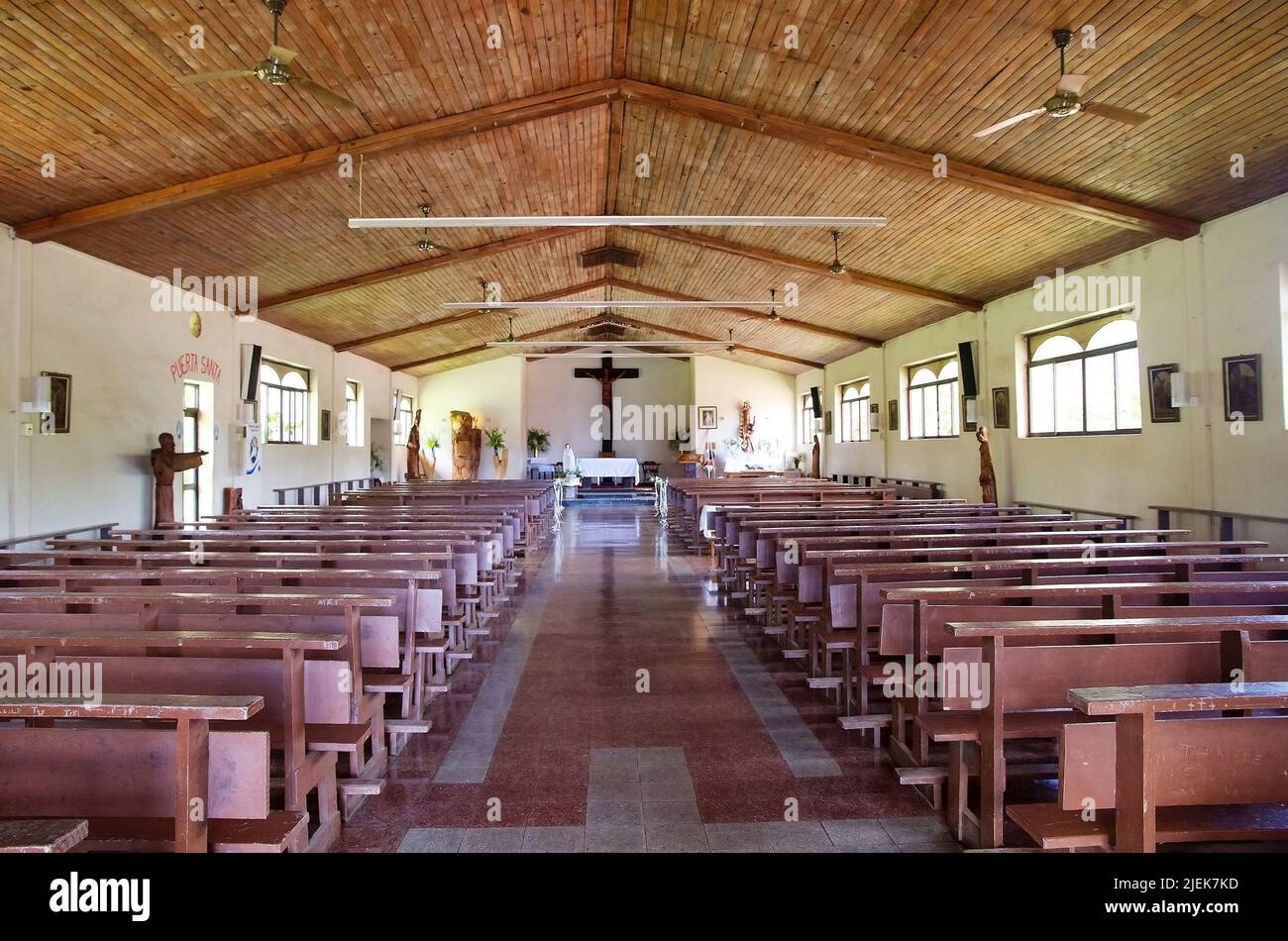 Interior of the Catholic Church at Hanga Roa, Easter Island, Chile ...