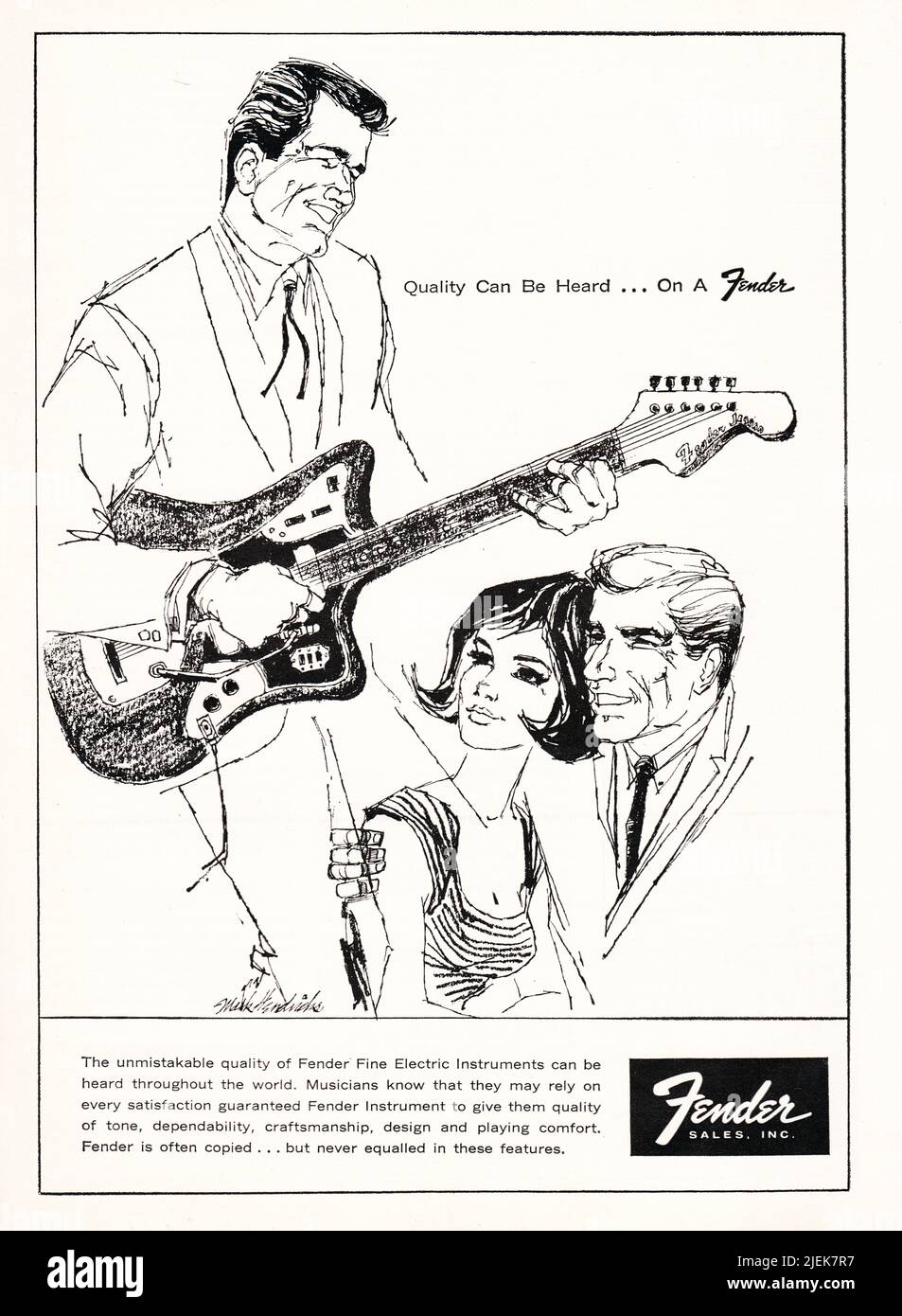 An ad for Fender electric instruments claiming that a listener can hear ...