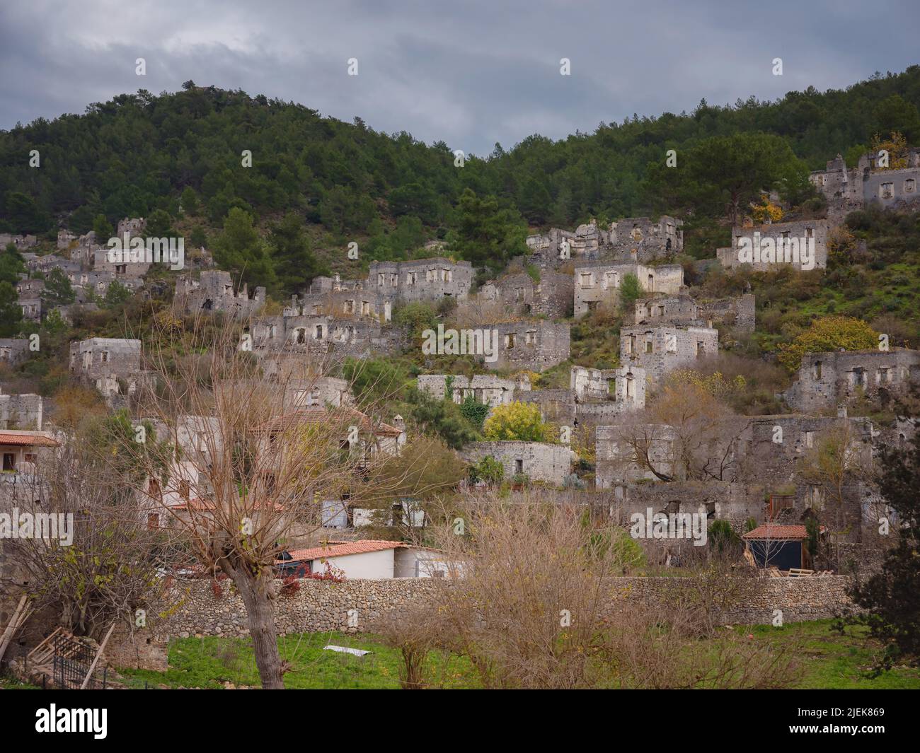 Abandoned Greek village Kayakoy ghost town in Fethiye Izmir Turkey. The ...