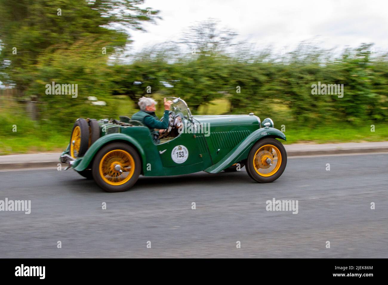 1934, 30s thirties green Singer 1000cc Petrol roadster; en-route to ...