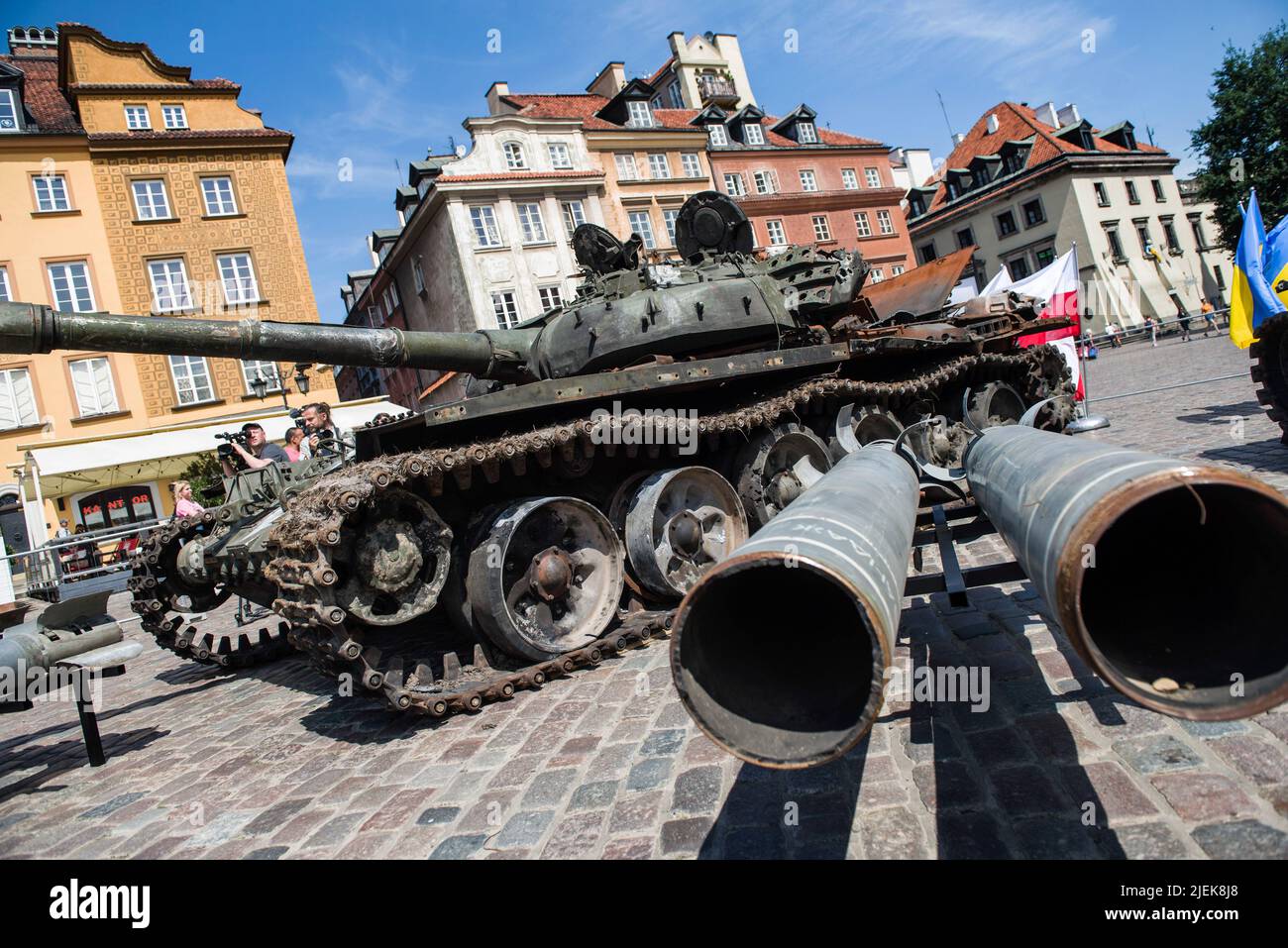 Warsaw, Poland. 27th June, 2022. A destroyed Russian tank T-72B is seen ...