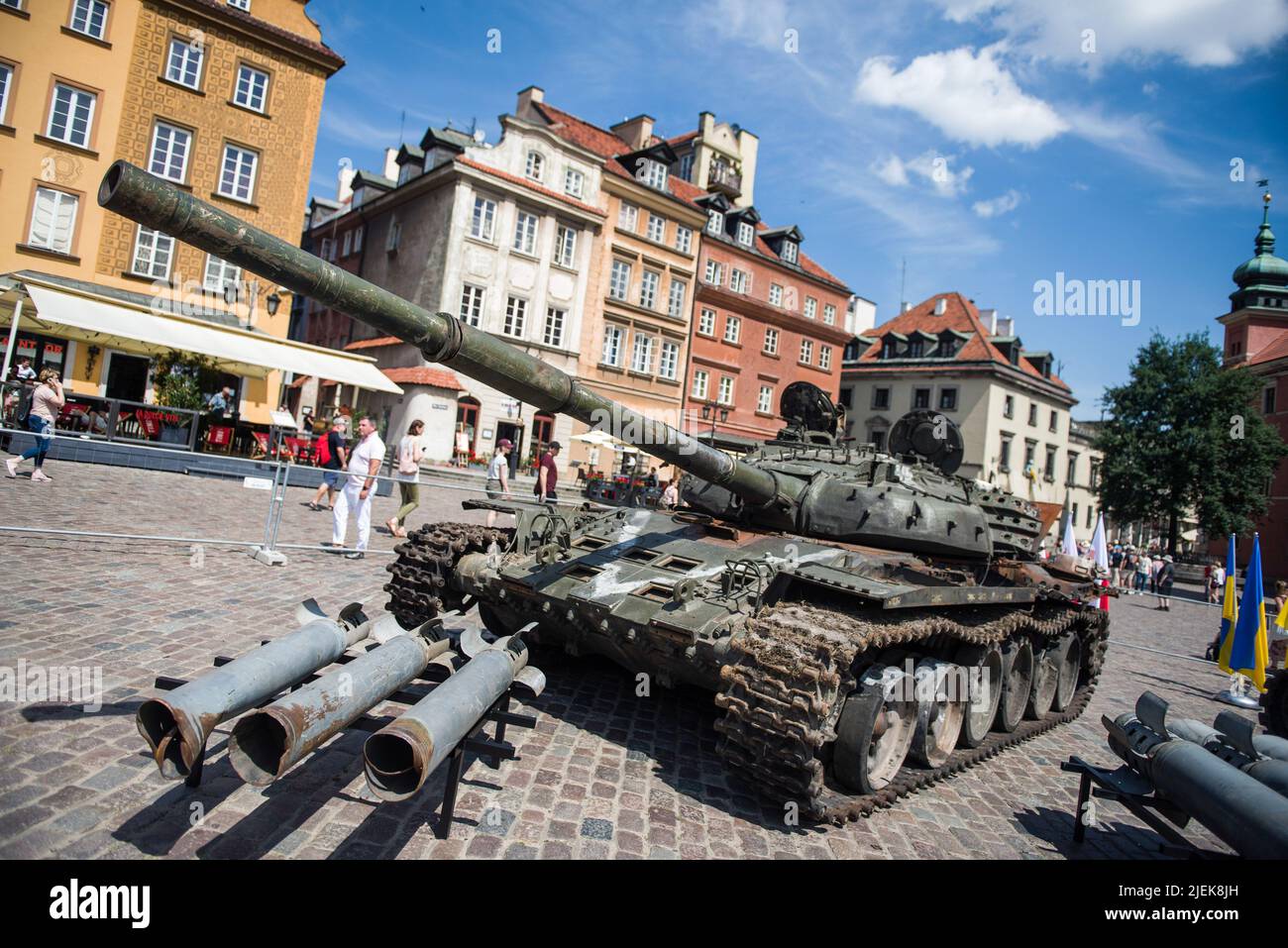 Warsaw, Poland. 27th June, 2022. A destroyed Russian tank T-72B is seen ...