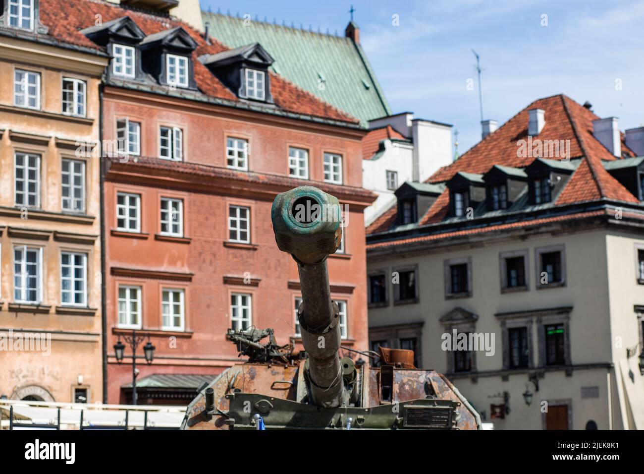 Warsaw, Poland. 27th June, 2022. A destroyed Russian tank T-72B is seen ...