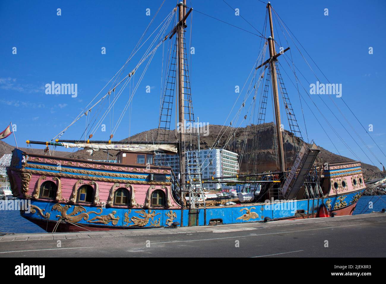Historic two-masted sailing ship in the harbour of Puerto Rico, Grand ...