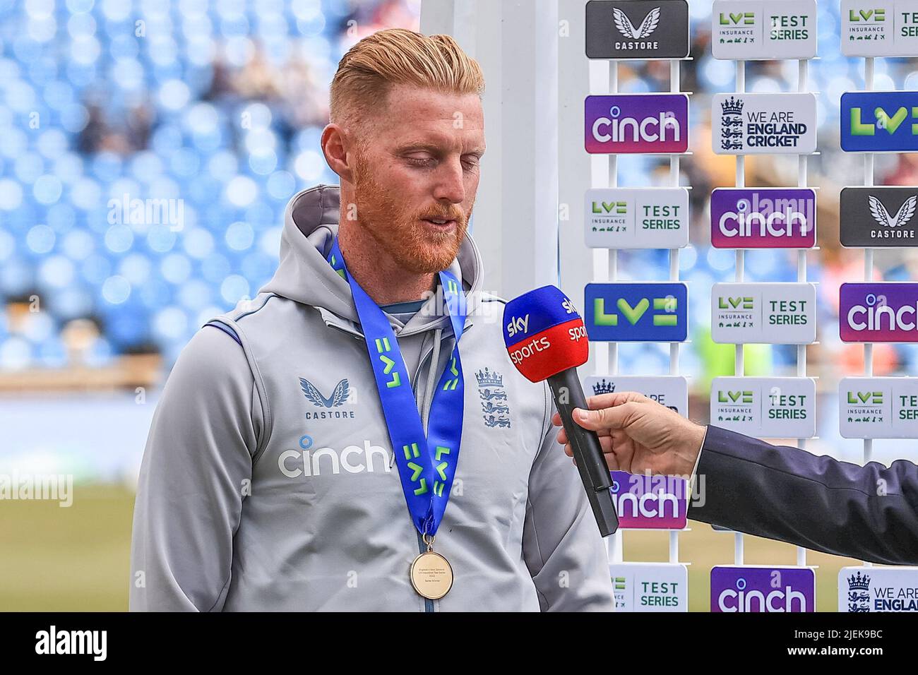 Ben Stokes of England is interviewed by Sky Sports Cricket Stock Photo ...