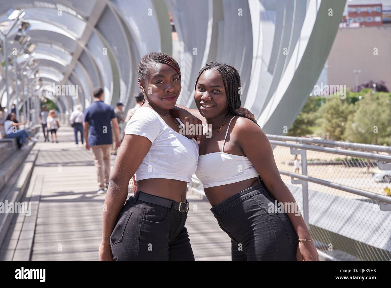 two african american friends posing together and looking camera Stock ...