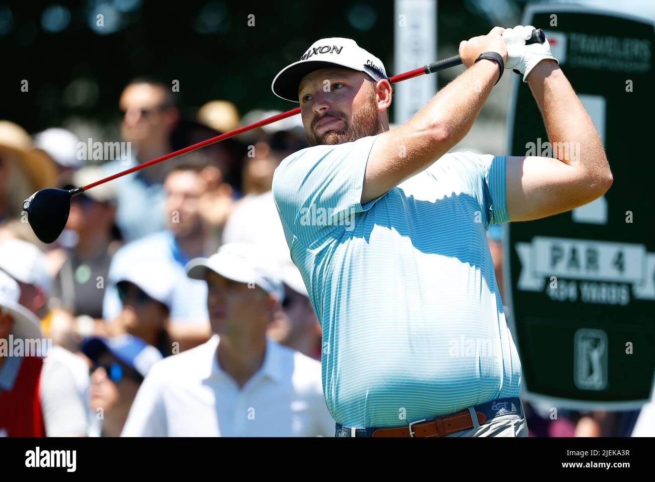 CROMWELL, CT - JUNE 25: Matthew NeSmith tees off at the first hole ...