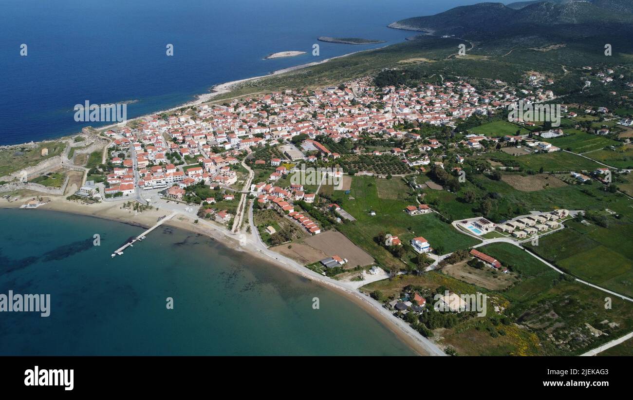An aerial view of Methoni village in Messenia, Peloponnese, Greece ...
