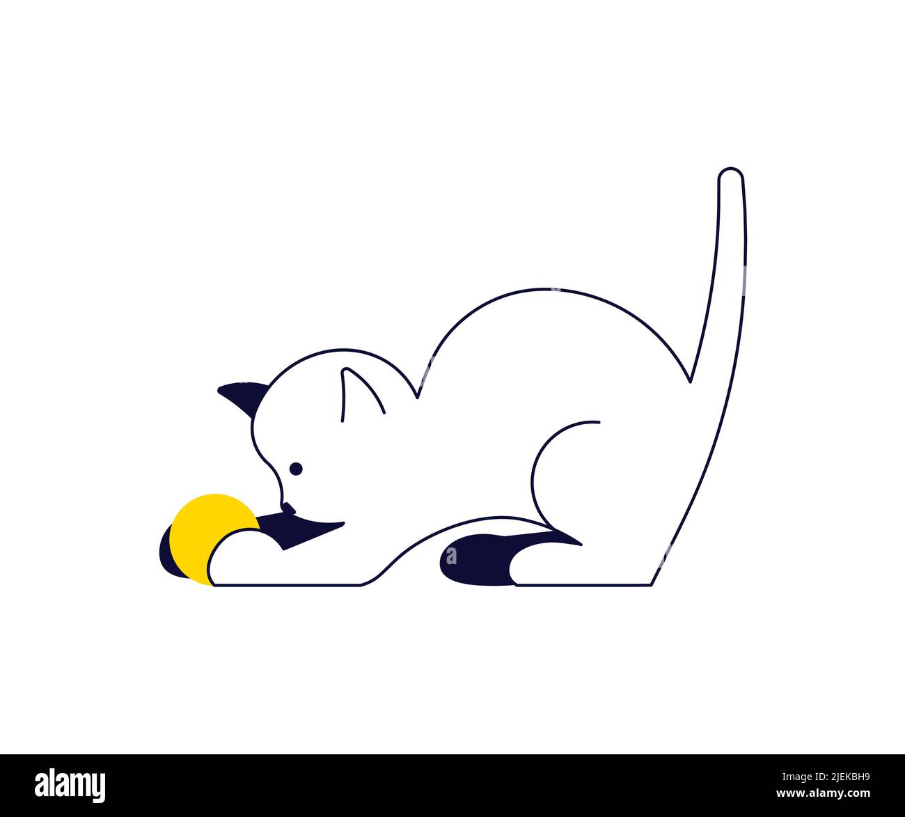 Funny tomcat playing a ball, stylized pet isolated on a white ...