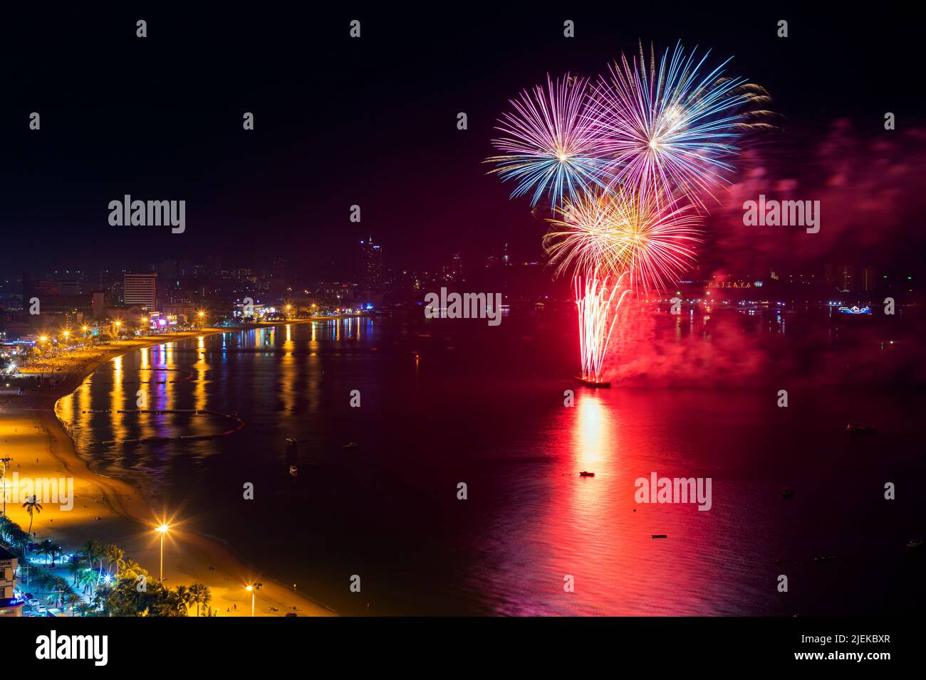 Fireworks display at beach, Pattaya, Chonburi, Thailand Stock Photo - Alamy