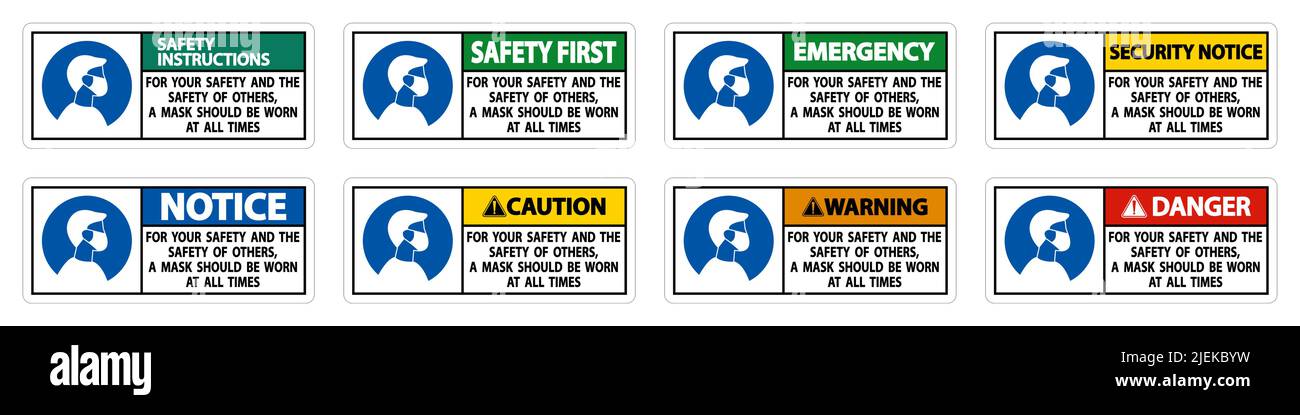 For Your Safety And Others Mask At All Times Sign on white background ...
