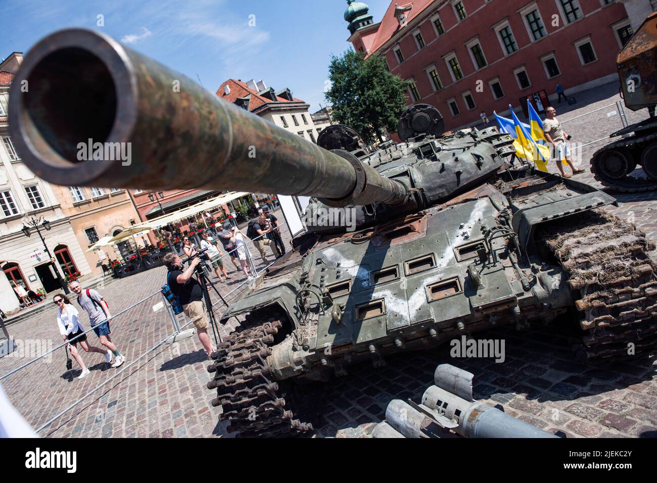 Warsaw, Poland. 27th June, 2022. A destroyed Russian tank T-72B is seen ...