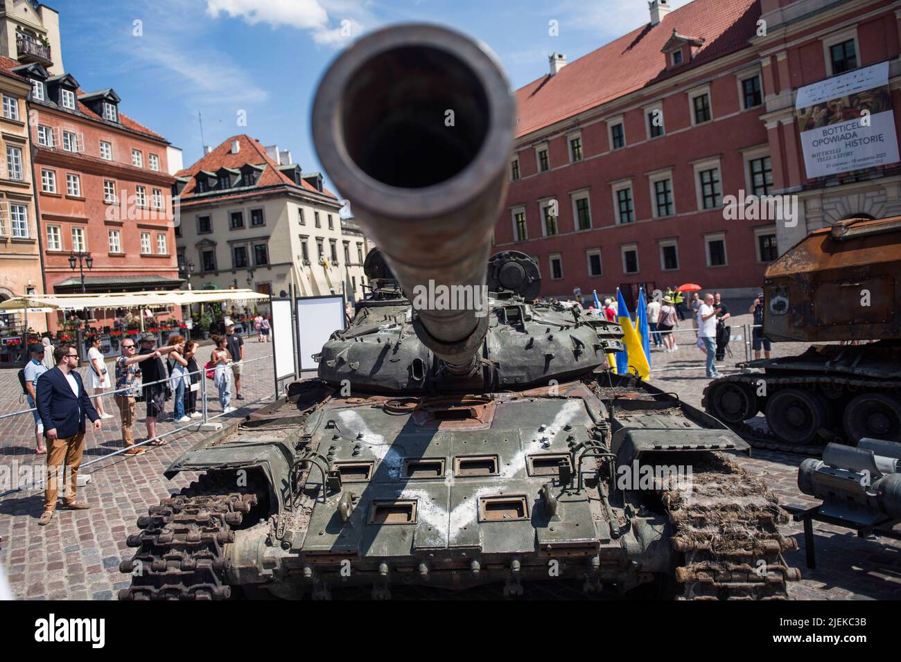Warsaw, Poland. 27th June, 2022. A destroyed Russian tank T-72B is seen ...