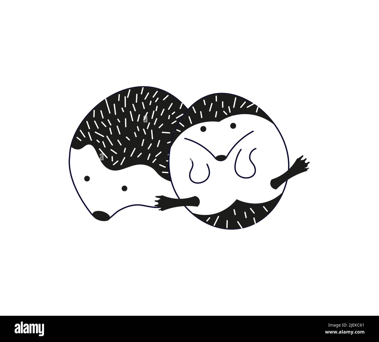 Cute couple of hedgehog, stylized small prickly pets isolated on a ...