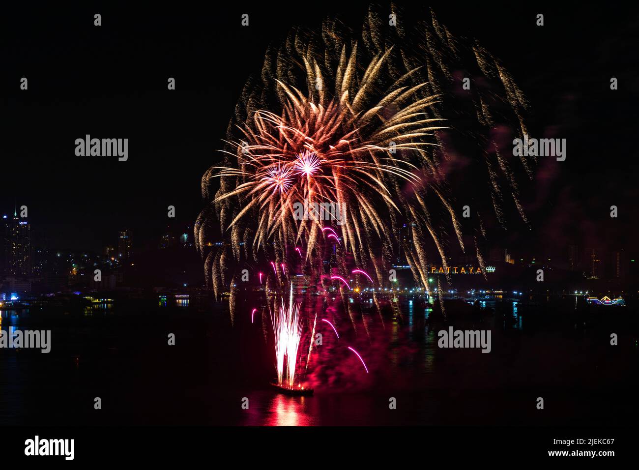 Fireworks display at beach, Pattaya, Chonburi, Thailand Stock Photo - Alamy