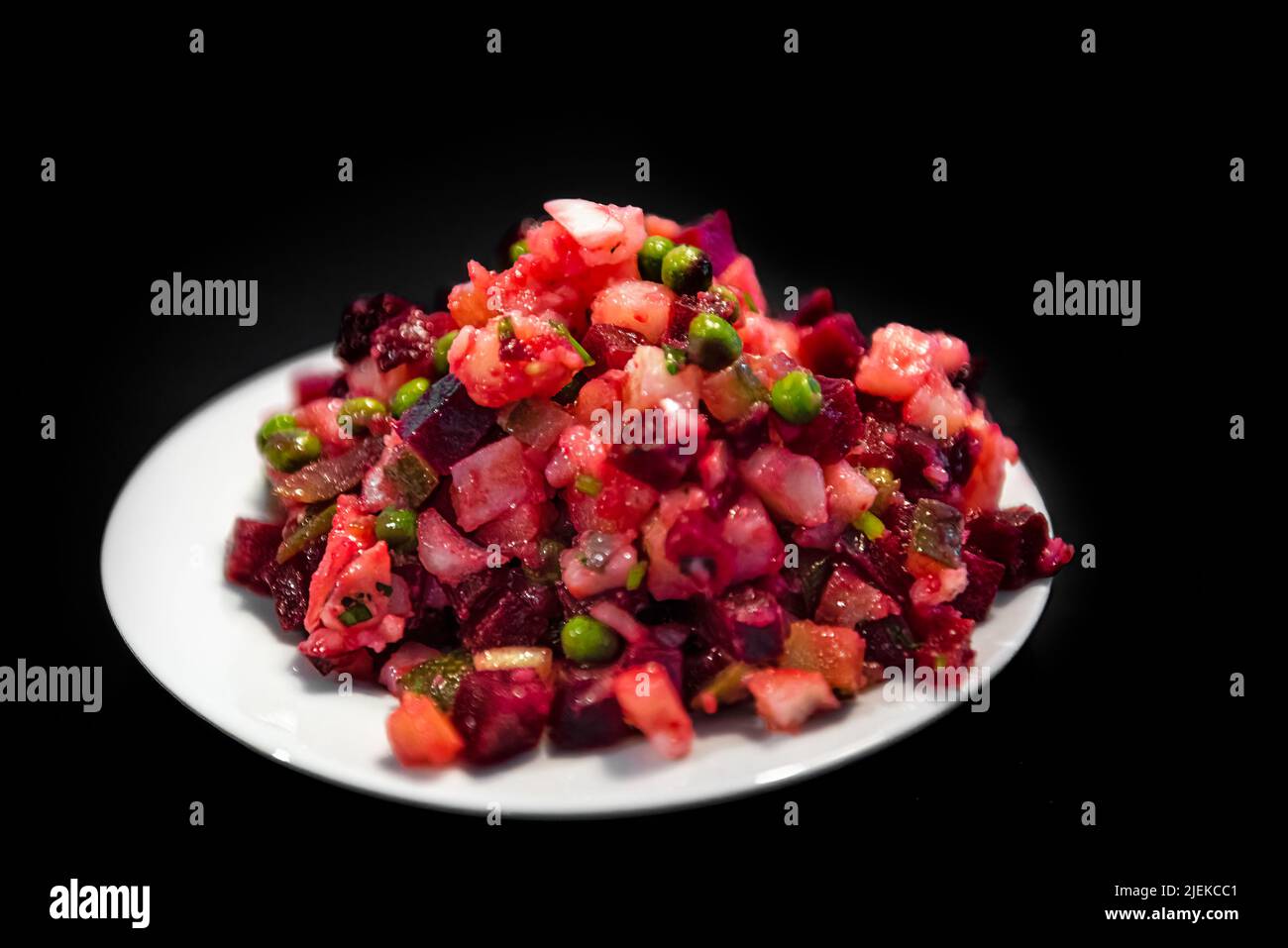 Macro closeup of traditional Russian or Ukrainian beet salad ...