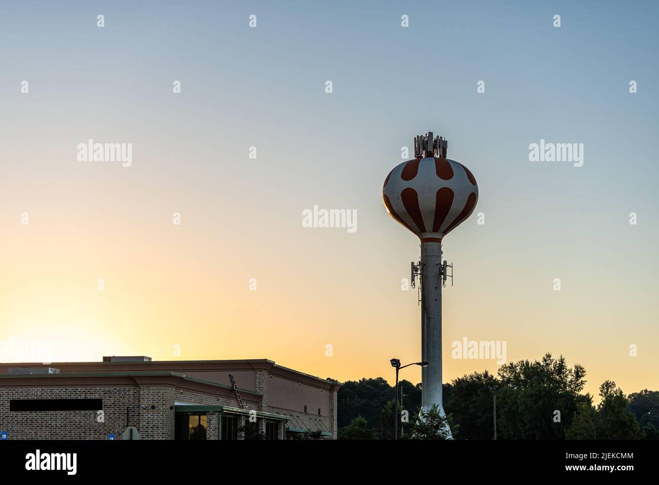 Pooler, Georgia water tower in city near Savannah with dark dawn blue ...