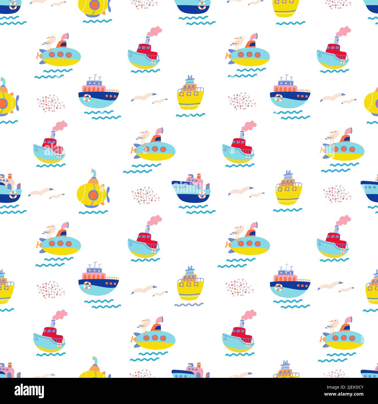 Doodle ship seamless pattern. Sailing texture, boy boat fabric print ...