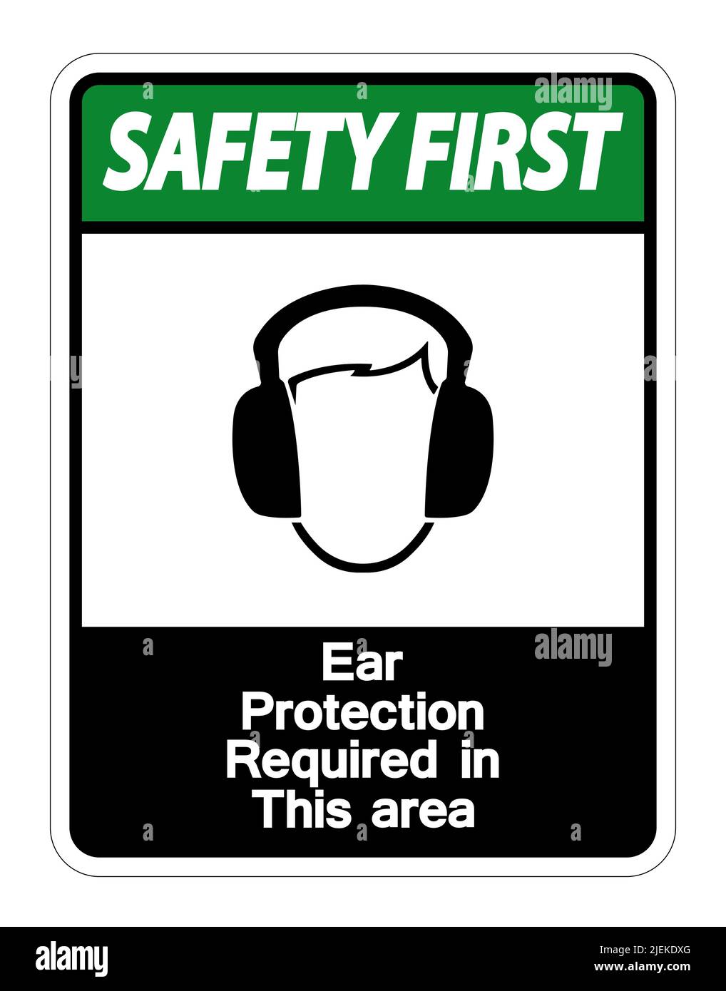 Safety first Ear Protection Required In This Area Symbol Sign on white ...