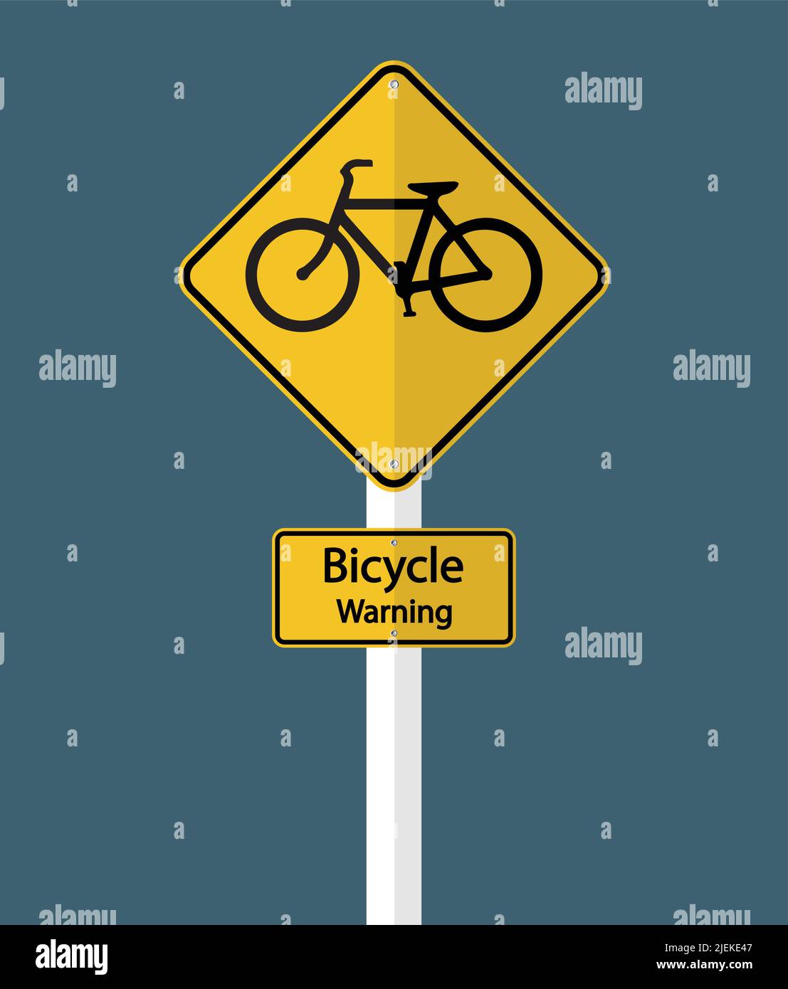 Bicycle Traffic Warning Sign isolated on grey sky background.Vector ...