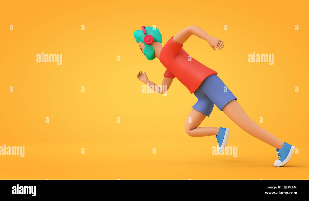 Male cartoon style character in a sprinting position. 3D rendering ...