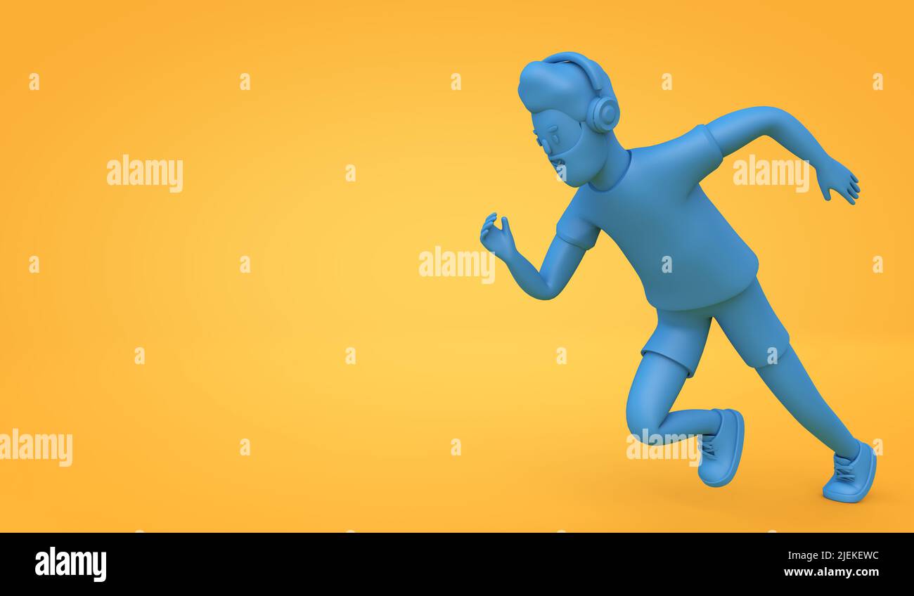 Male cartoon style character in a sprinting position. 3D rendering ...