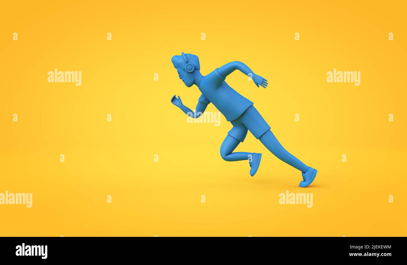 Male cartoon style character in a sprinting position. 3D rendering ...